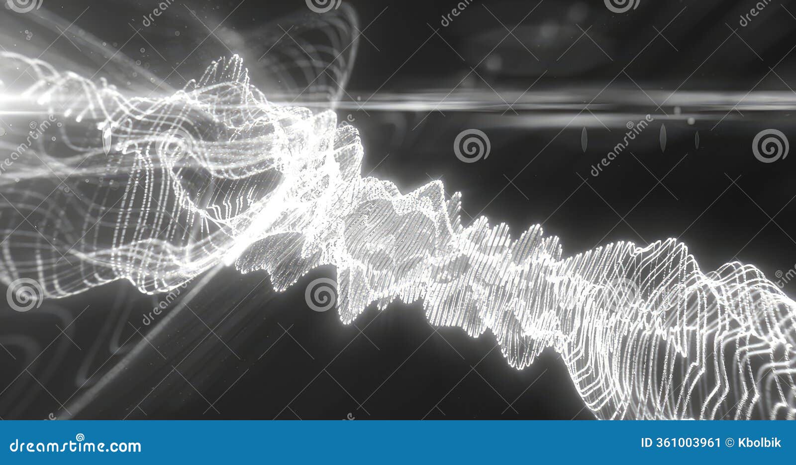 Monochromatic Glowing Waveforms in White Tones on a Black Background ...