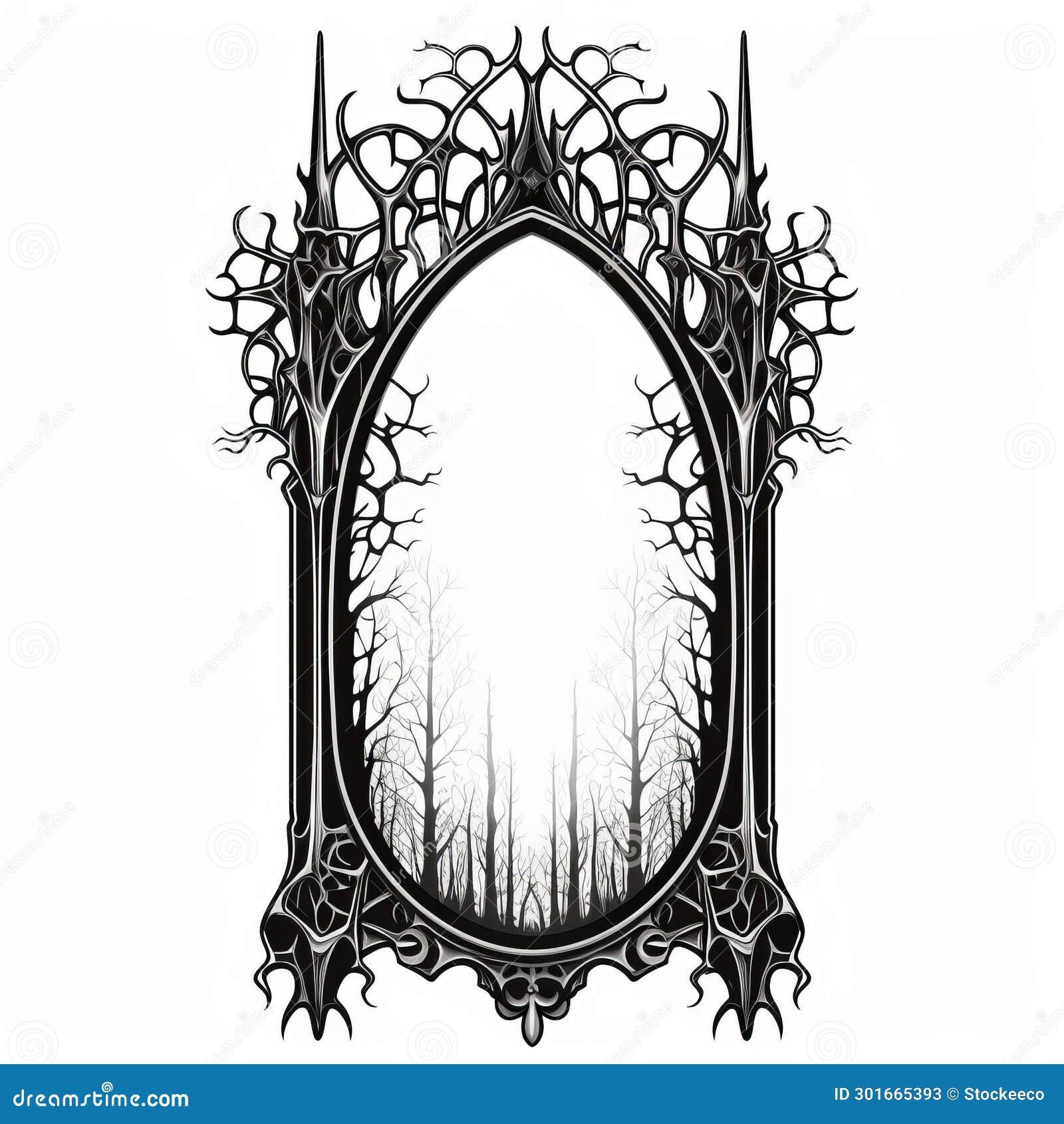 Monochromatic Gothic Mirror with Trees and Vines Stock Illustration ...
