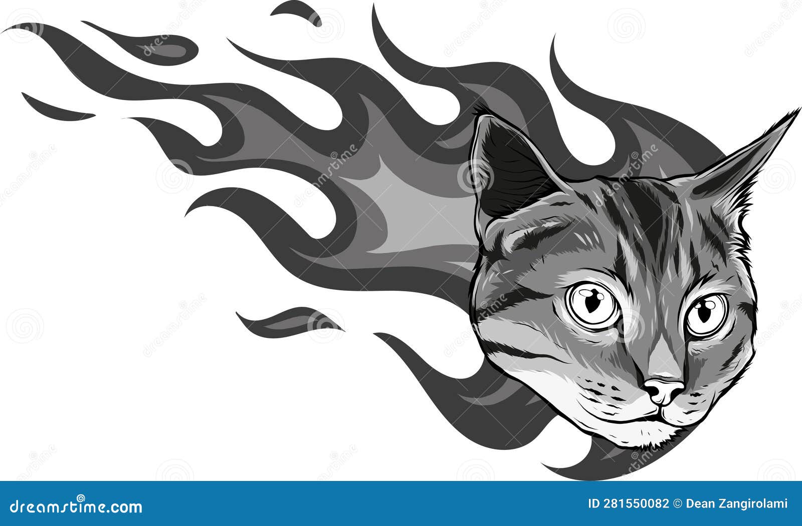 Monochromatic Illustration of Cat Head with Flames Stock Vector ...