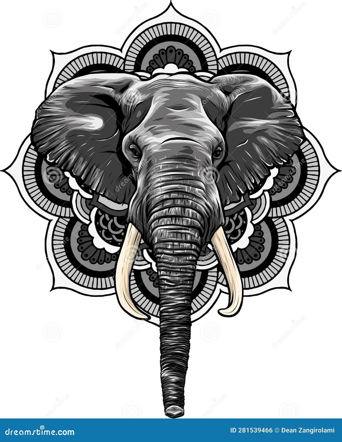 Monochromatic Illustration of Head African Elephant Stock Vector ...