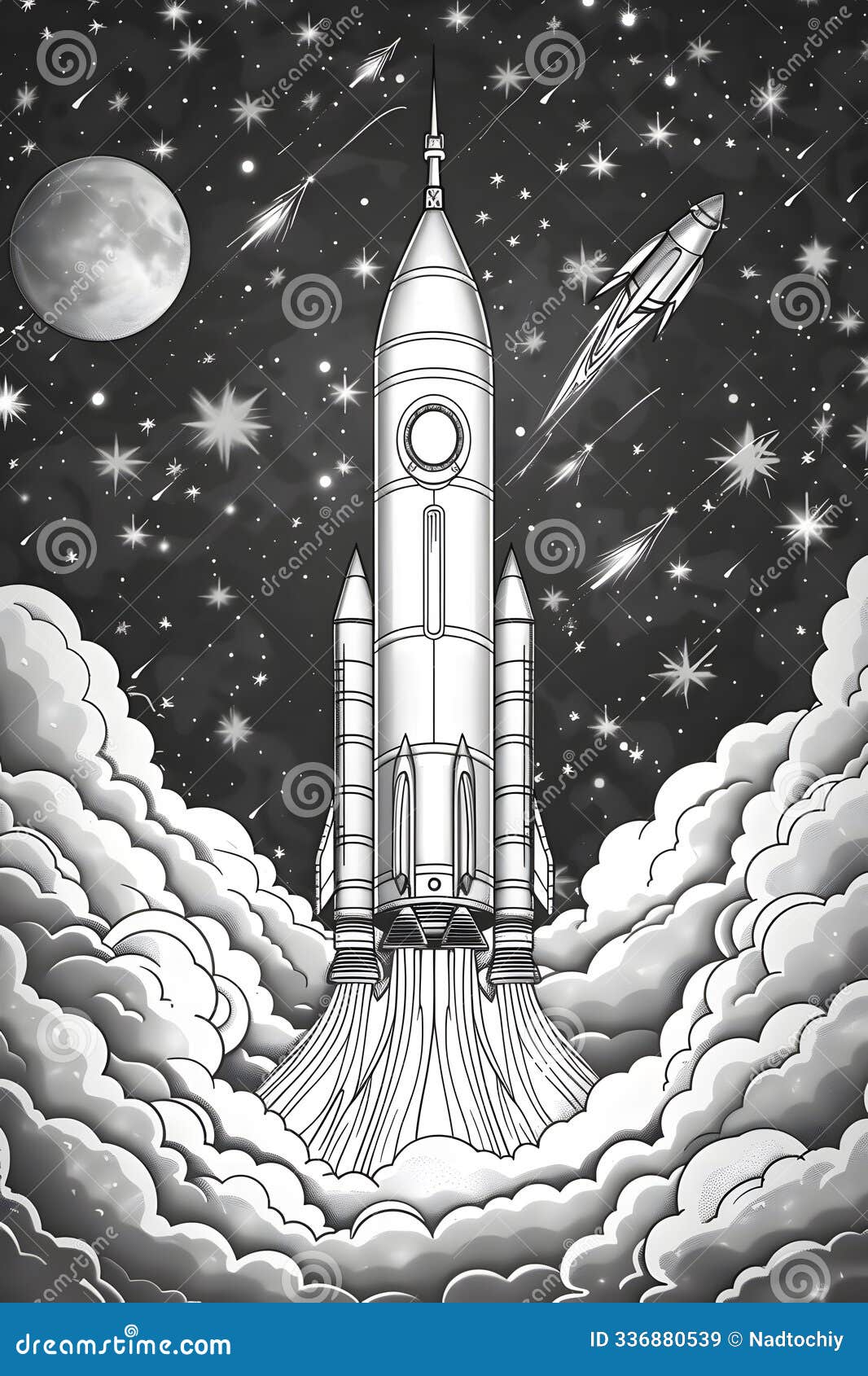 Monochromatic Illustration of a Space Shuttle Launching into Space ...