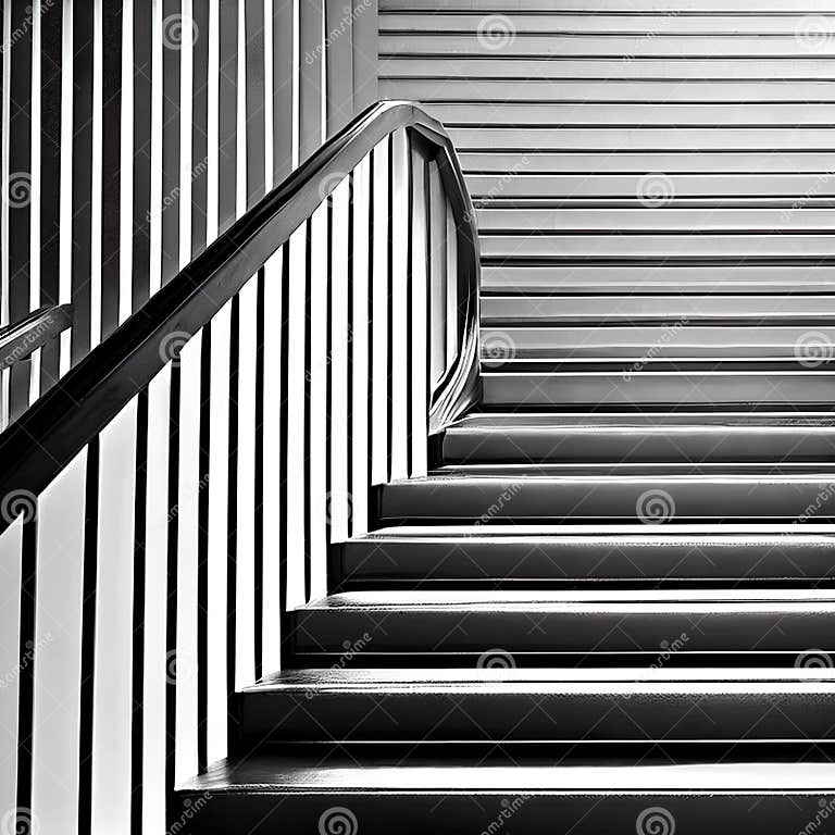 A Monochromatic Image of Light and Shadow on a Staircase, Creating an ...