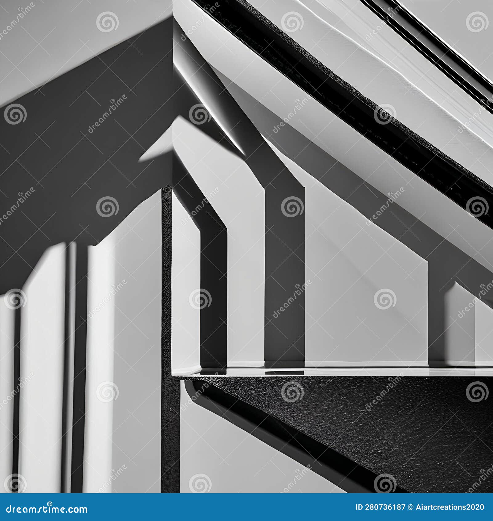 A Monochromatic Image of Light and Shadow on a Staircase, Creating an ...