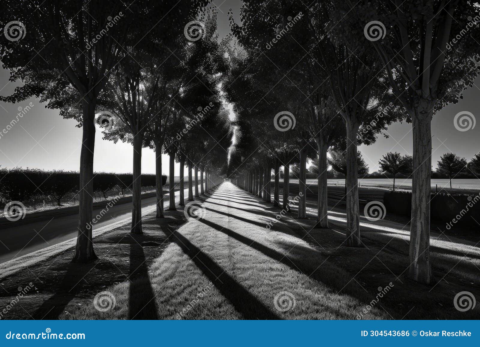 A Monochromatic Image of a Row of Trees, Perfectly Aligned in the ...
