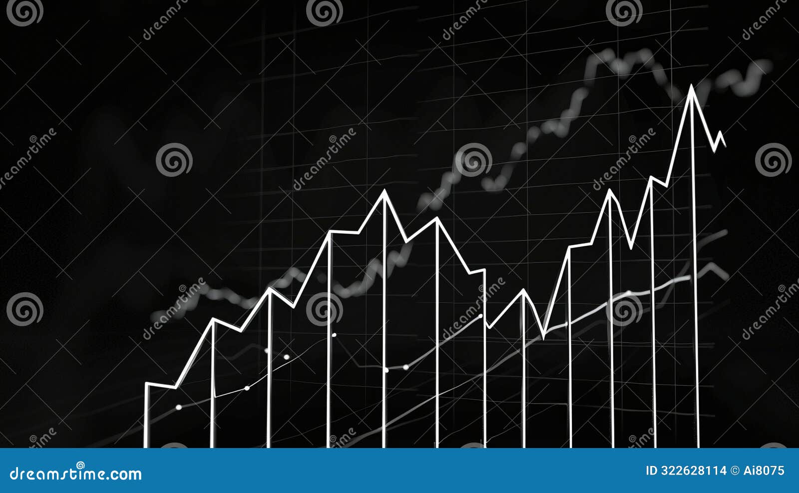 Monochromatic Line Graph with Sharp Peaks and Valleys 3d Rendering ...