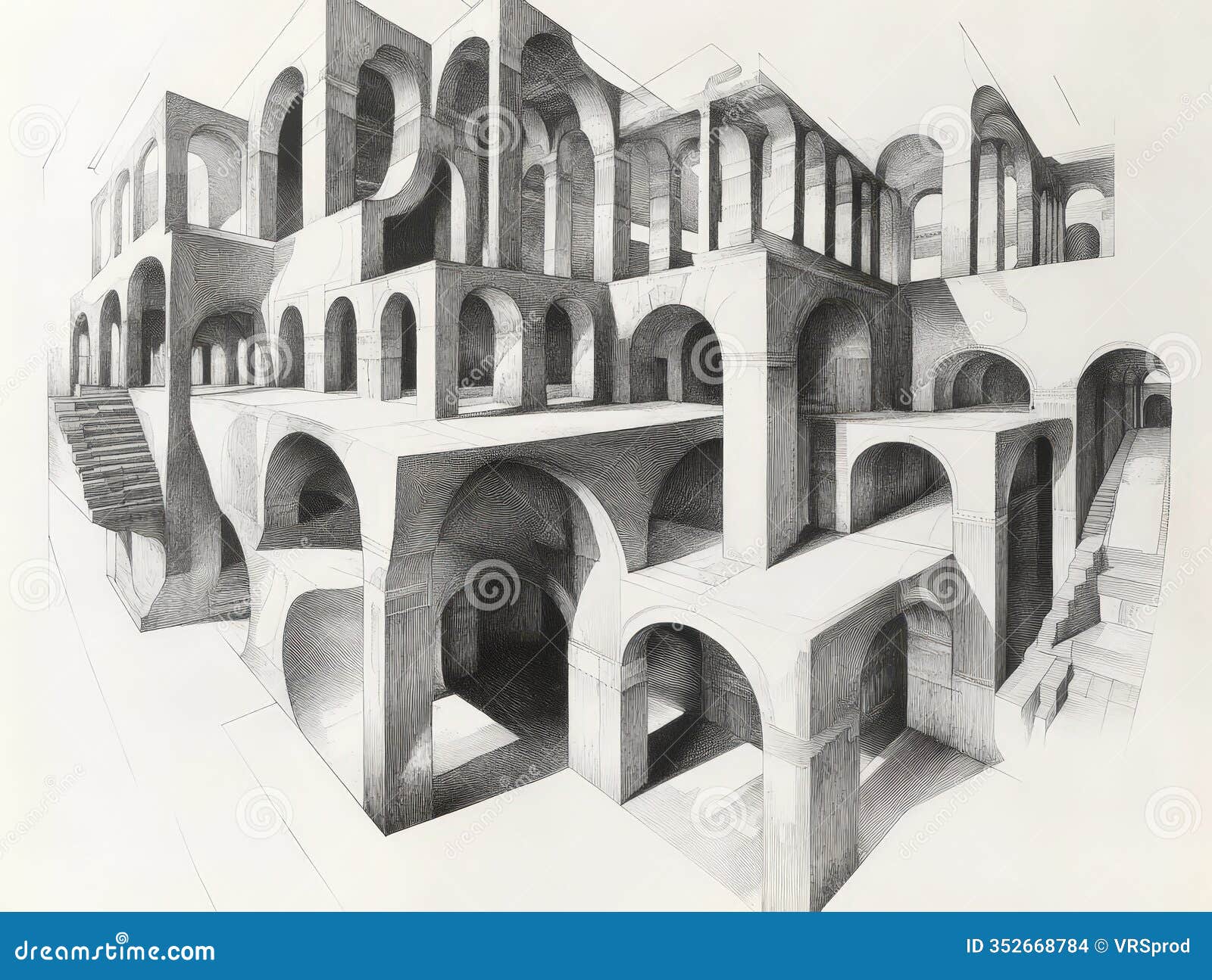 Monochromatic Maze of Arched Structures Stock Photo - Image of ...