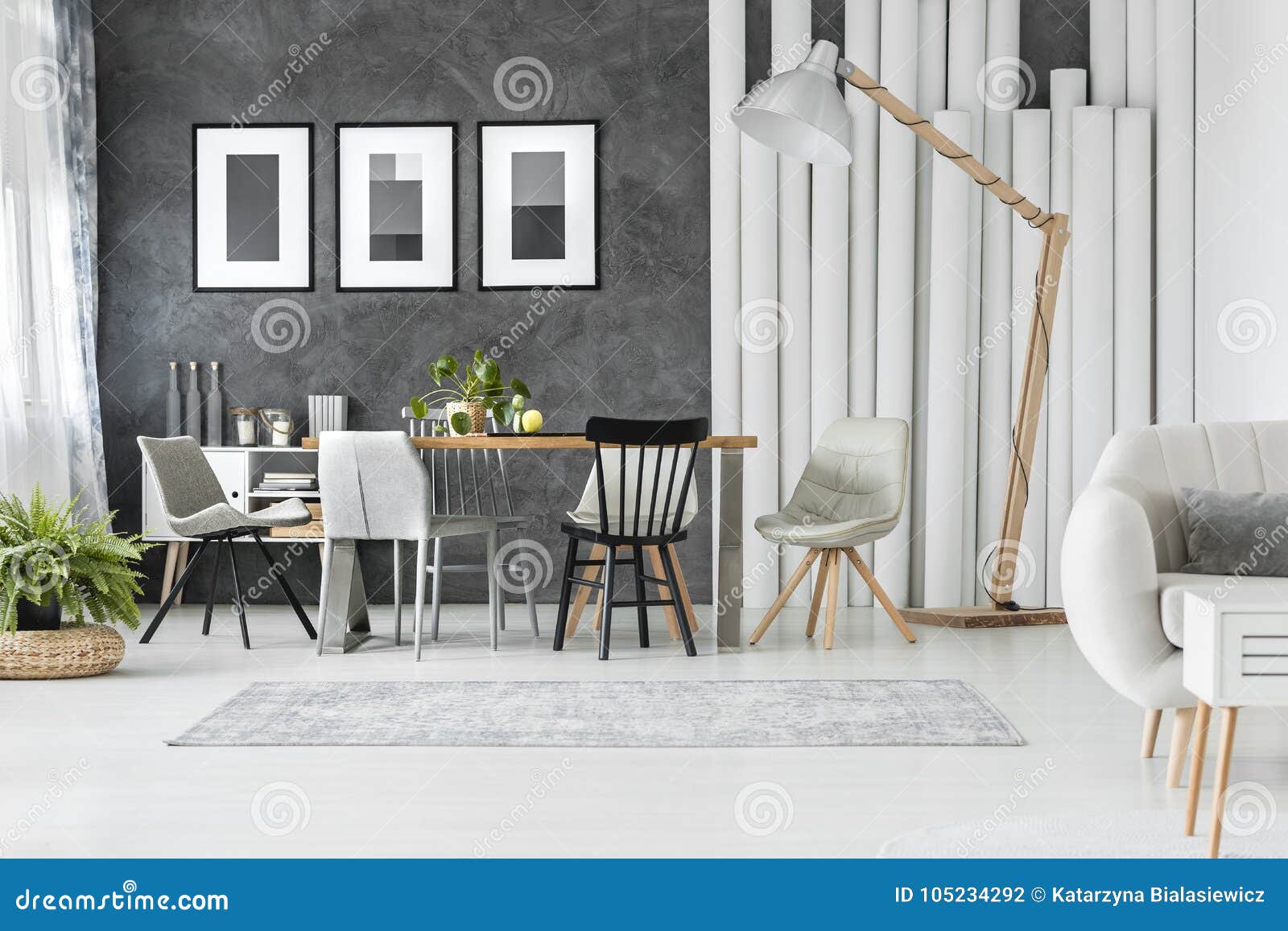 Monochromatic Posters on the Wall Stock Photo - Image of carpet ...