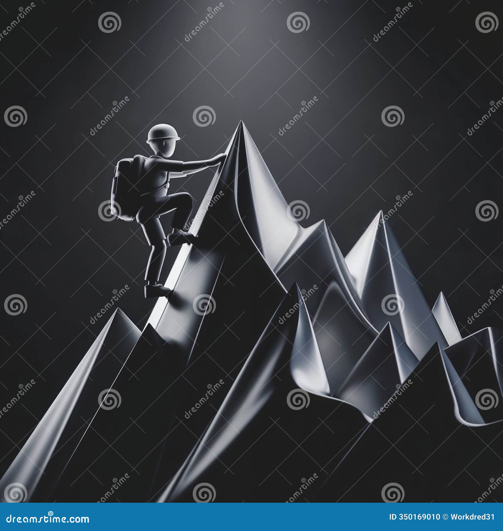 Monochromatic Sculpture of Climber on Angular Peaks Stock Illustration ...