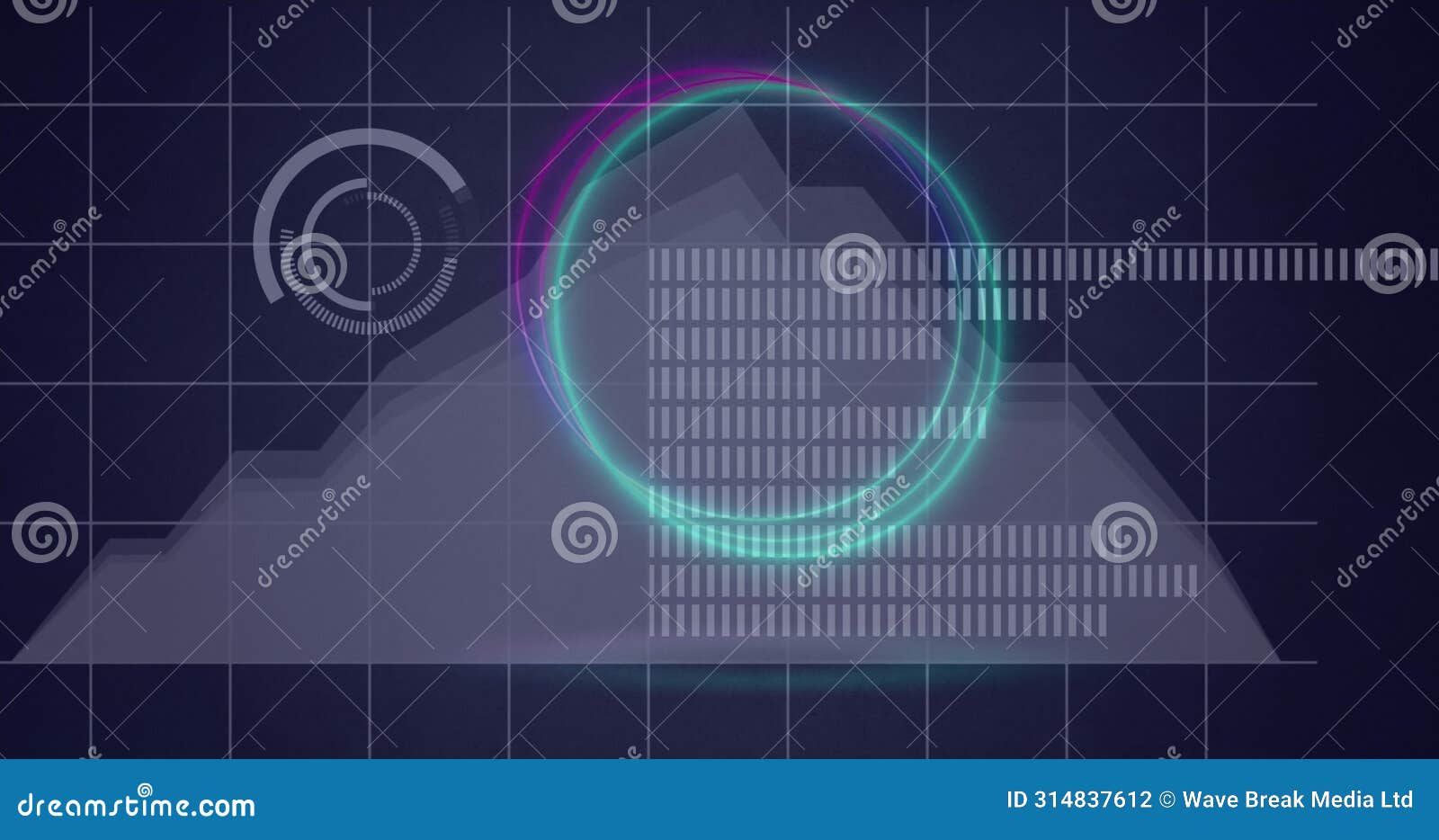 Monochromatic Stacked Area Chart and Graph in the Middle, with a Circle ...