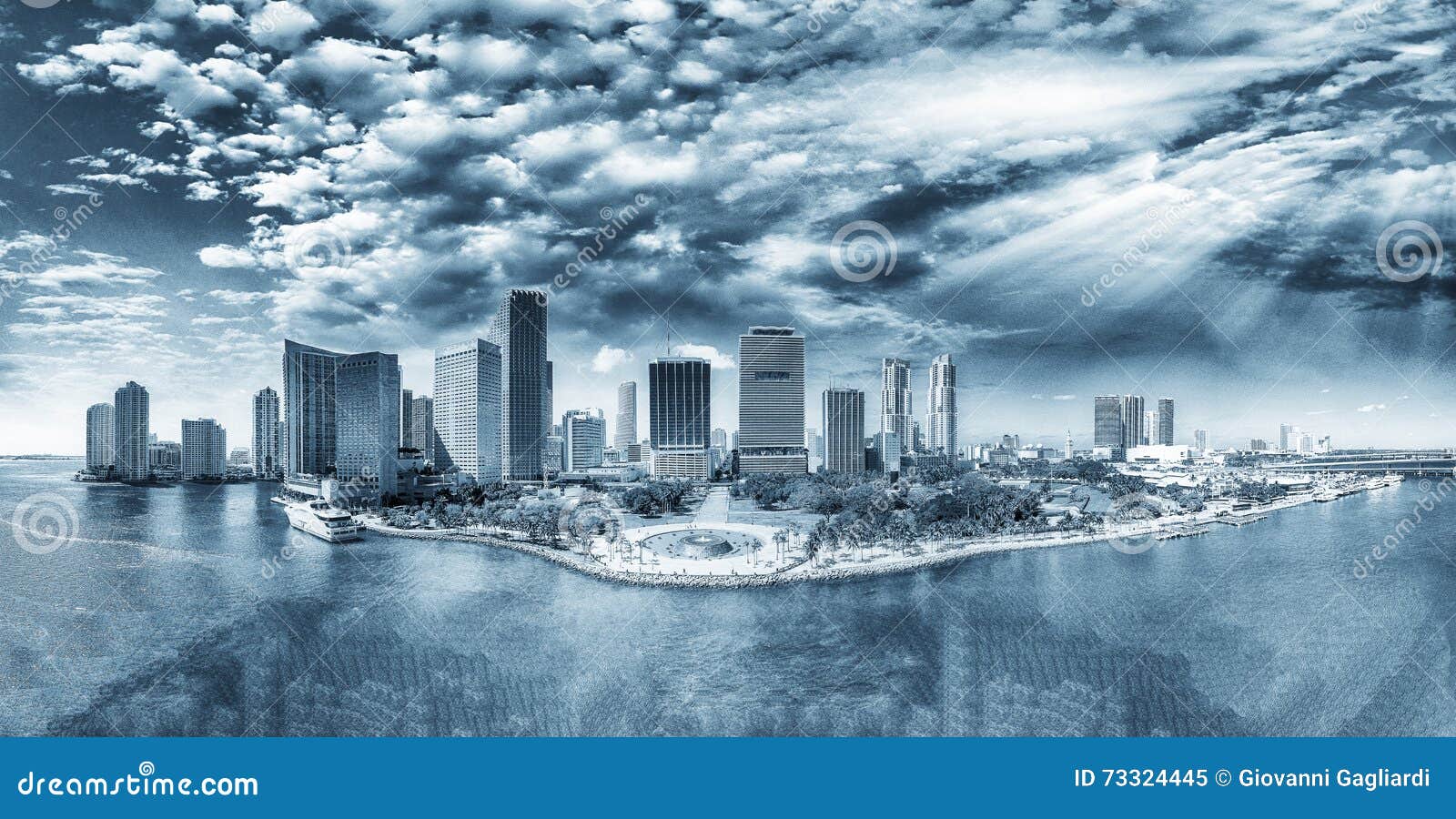 Monochromatic View of Miami from the Sky. City Skyline, Florida Stock ...
