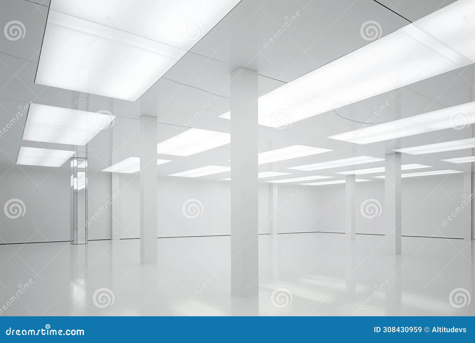Monochromatic White Room with a Ceiling of Shifting Light Panels Stock ...