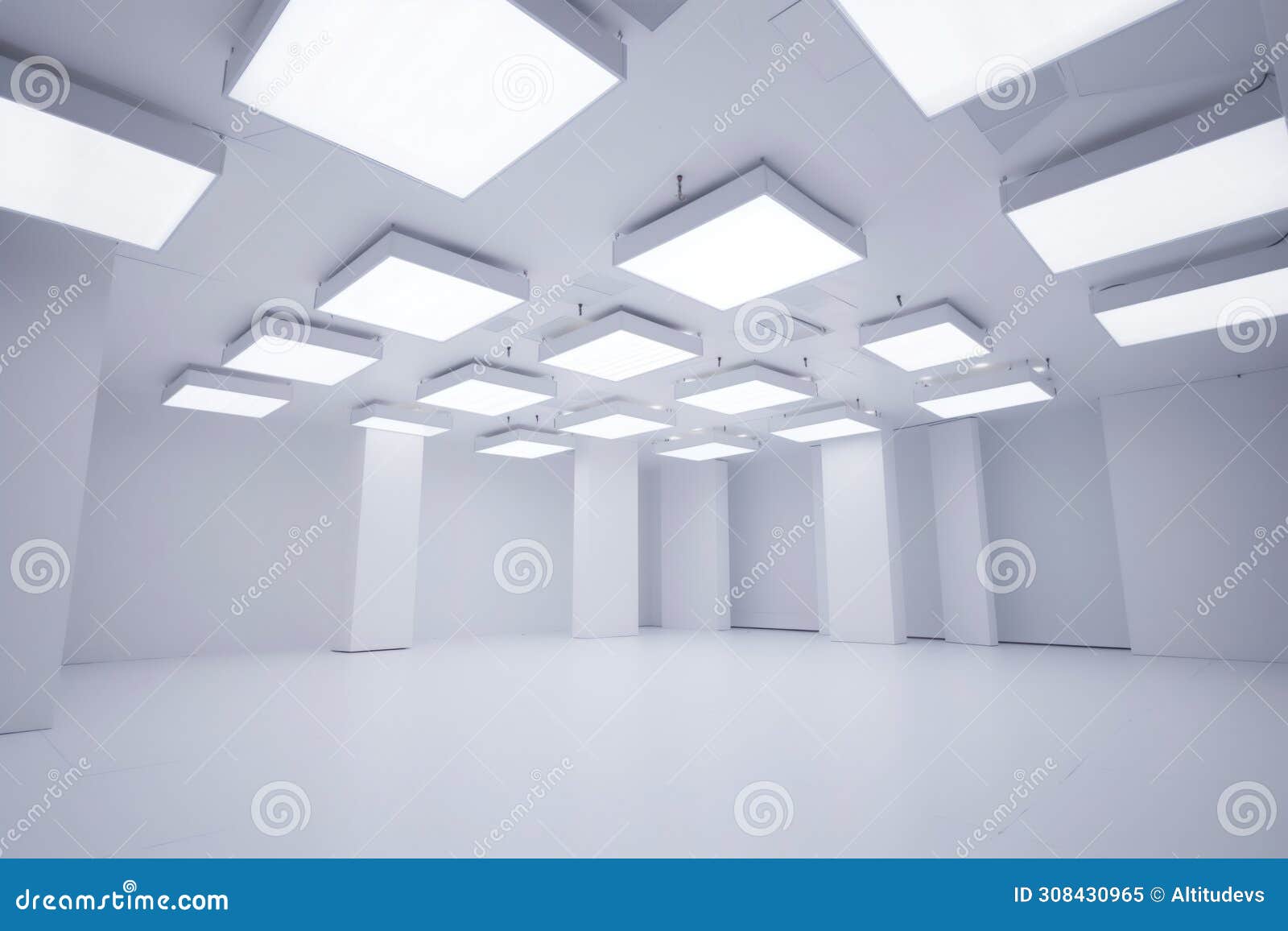 Monochromatic White Room with a Ceiling of Shifting Light Panels Stock ...