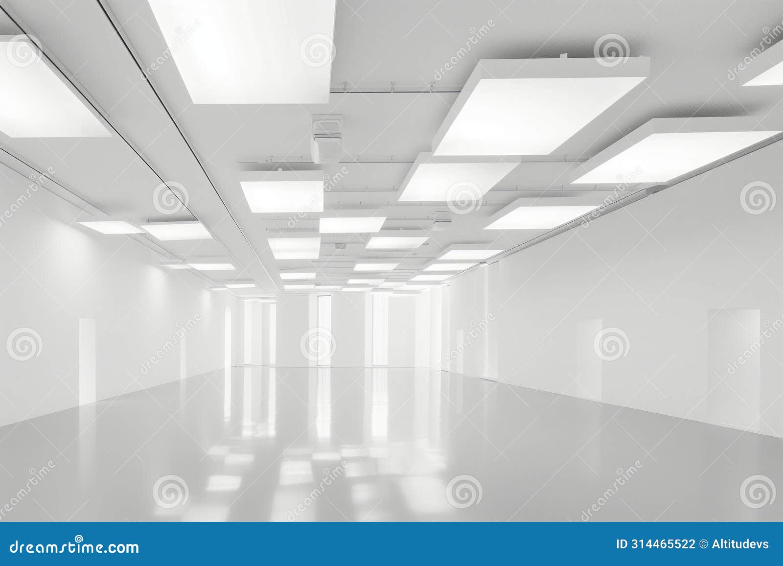 Monochromatic White Room with a Ceiling of Shifting Light Panels Stock ...