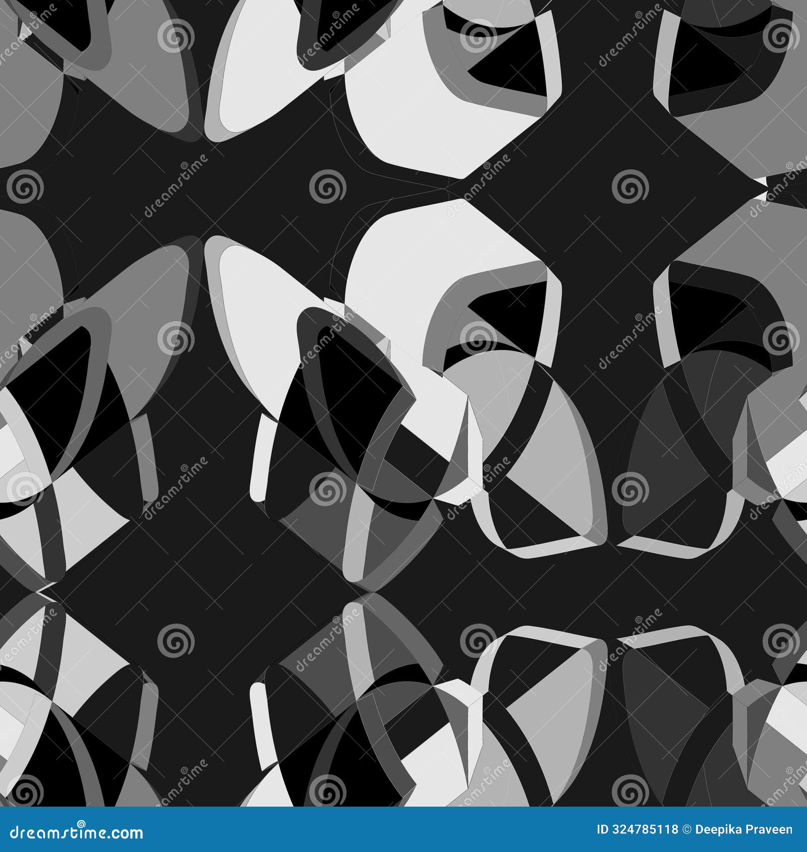Monochrome Abstract Geometric Seamless Pattern. Three Dimensional ...