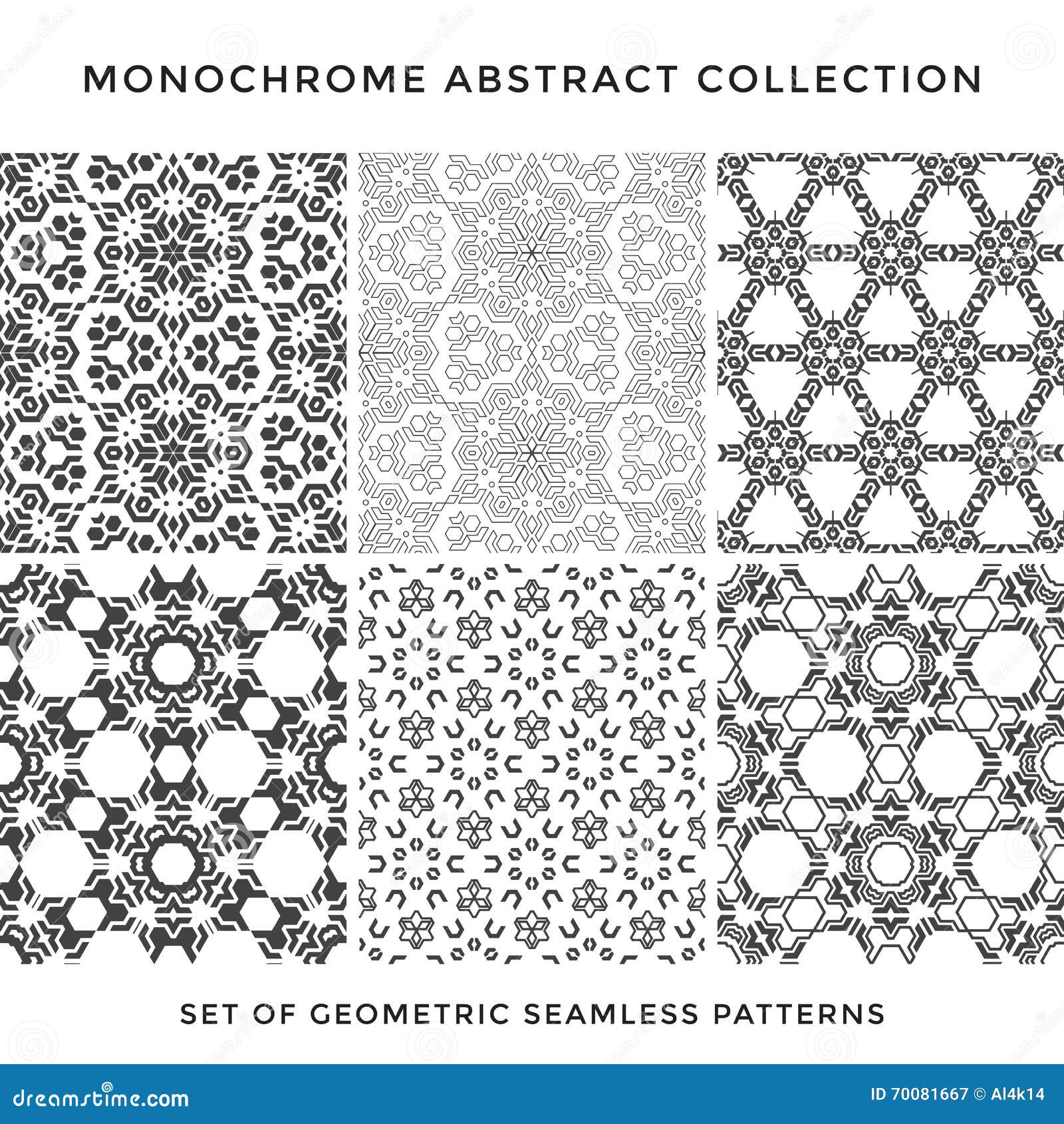 Monochrome Abstract Seamless Pattern Set Stock Vector - Illustration of ...