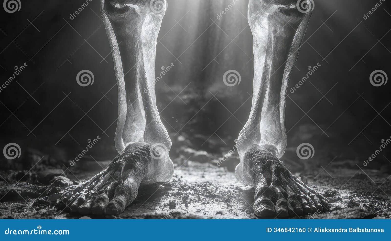 Monochrome Artistic Representation of Skeletal Feet, Illuminated in ...