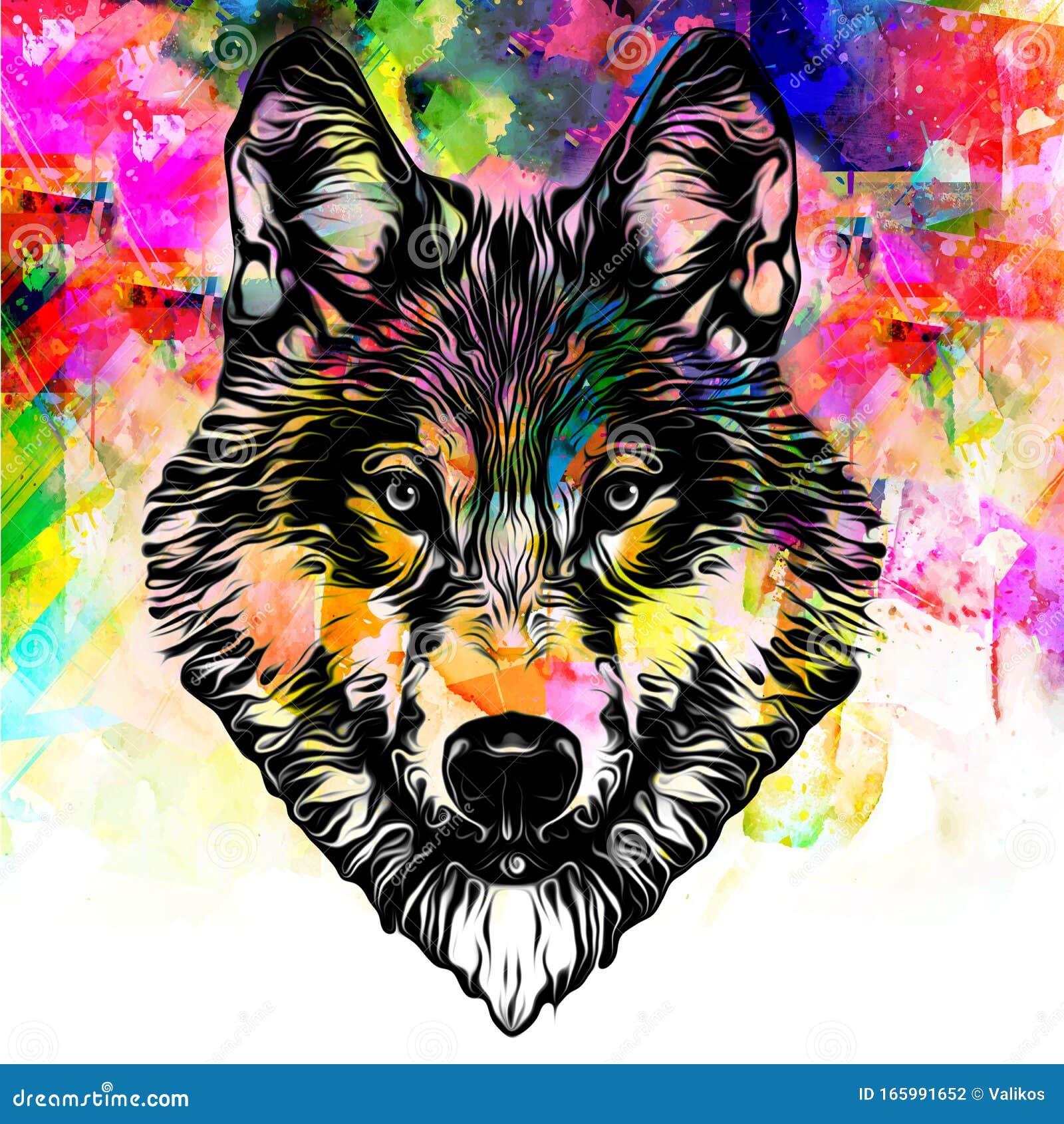 Monochrome Artistic Wolf Muzzle on Background Stock Illustration ...