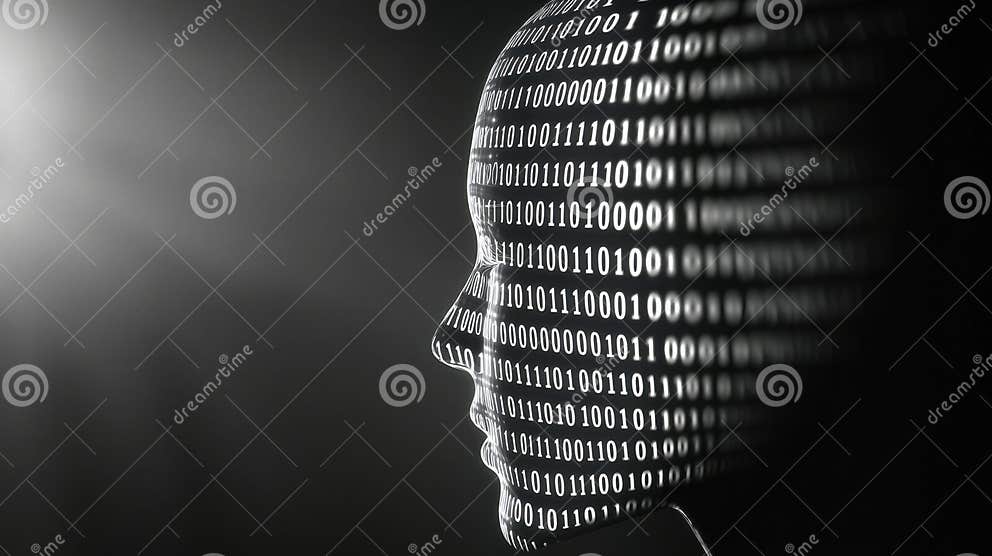 Brain Rot Concept. a Human Profile Dissolving into Binary Code ...