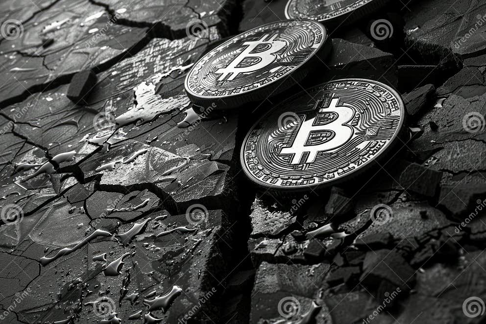 Monochrome Bitcoin on Cracked Surface Stock Photo - Image of currency ...