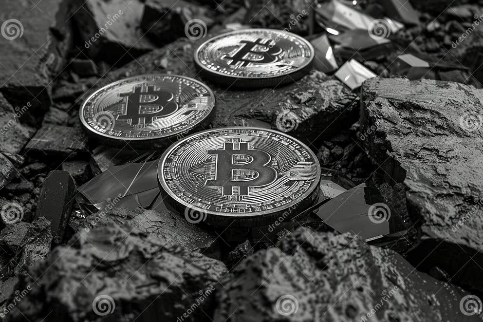 Monochrome Bitcoin on Cracked Surface Stock Image - Image of cracked ...