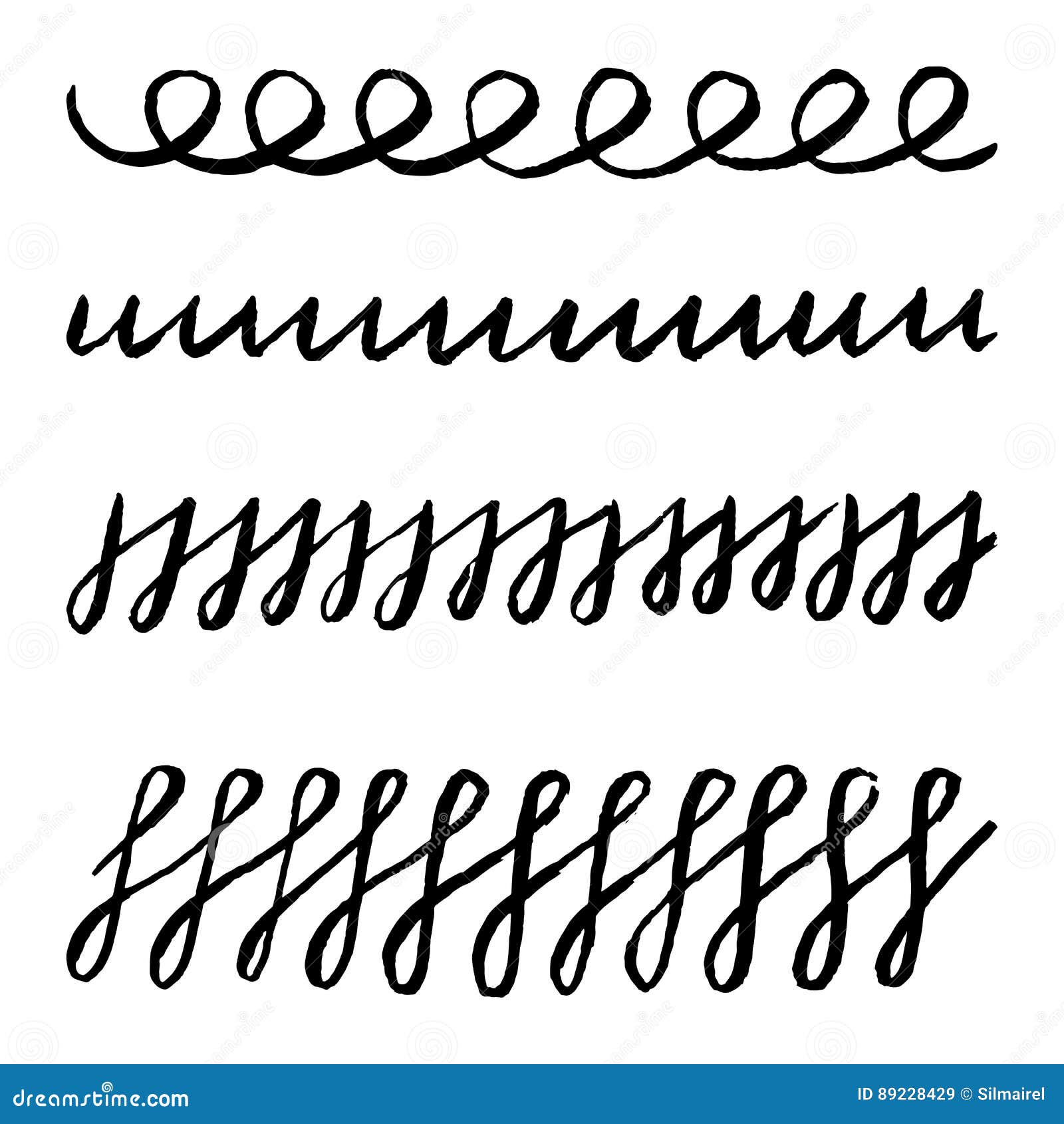 Monochrome Black and White Abstract Line Calligraphy Set Vector Stock ...