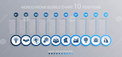 Monochrome Blue Bubbles Chart Infographics for 10 Steps Stock Vector ...