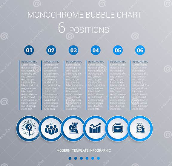 Monochrome Blue Bubbles Chart Infographics for 6 Steps Stock Vector ...
