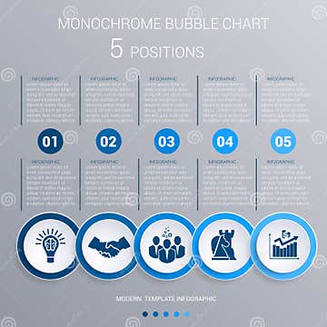 Monochrome Blue Bubbles Chart Infographics for 5 Steps Stock Vector ...