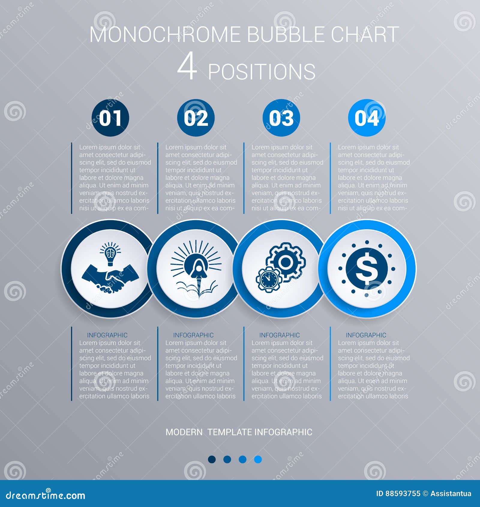 Monochrome Blue Bubbles Chart Infographics for 4 Steps Stock Vector ...