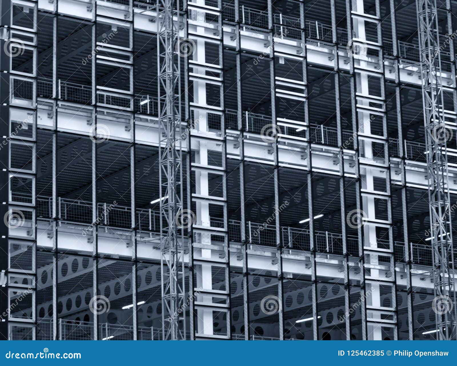 Monochrome Blue Tinted View of a Large Building Development Under ...