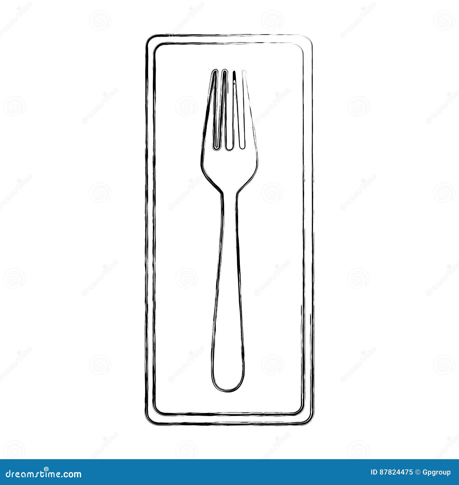 Monochrome Blurred Contour of Rectangle Frame with Silhouette Fork ...