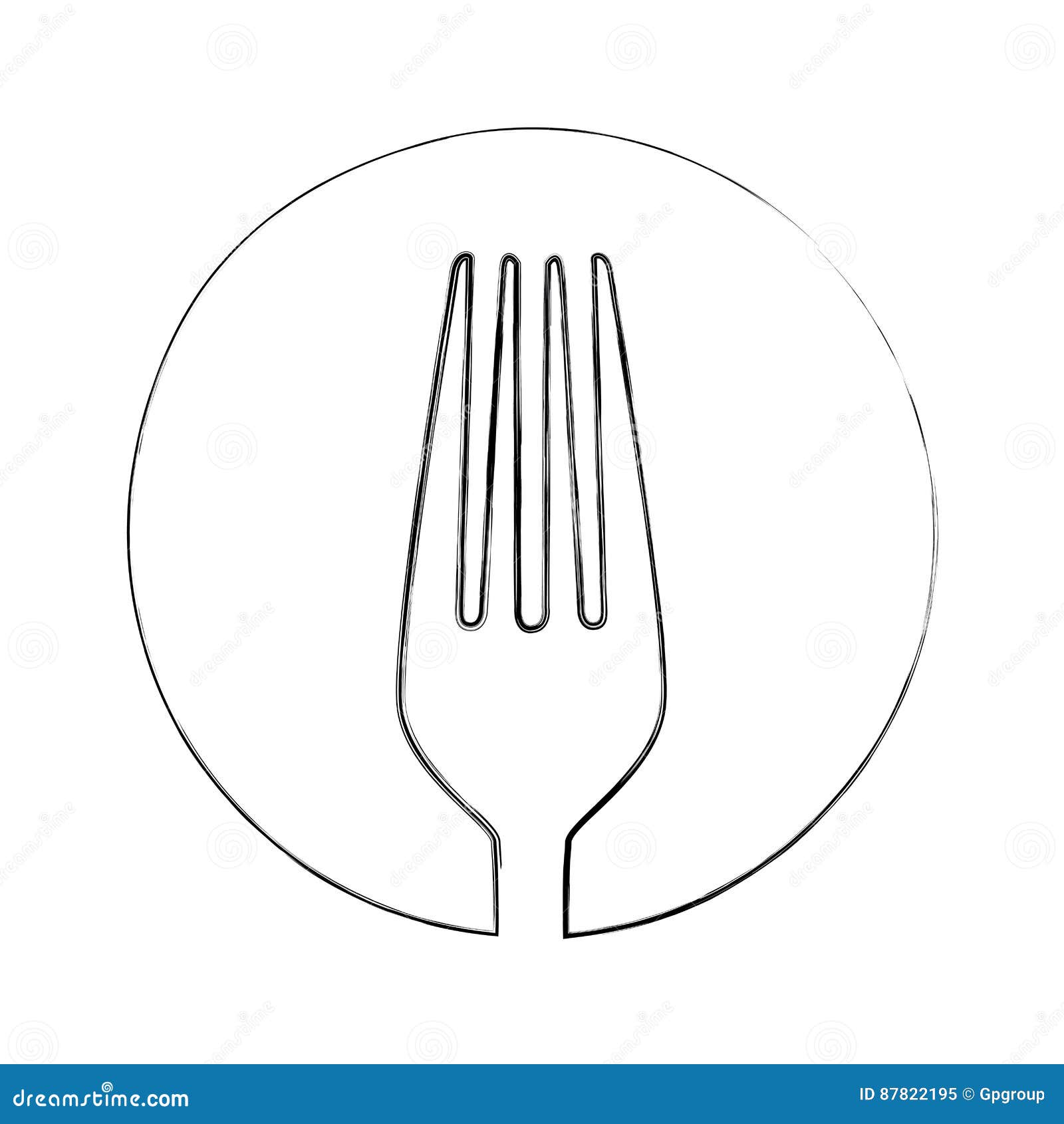 Monochrome Blurred Contour of Sketch of Fork in Circle Stock ... Monochrome Blurred Contour of Sketch of Fork in Circle Stock ...
