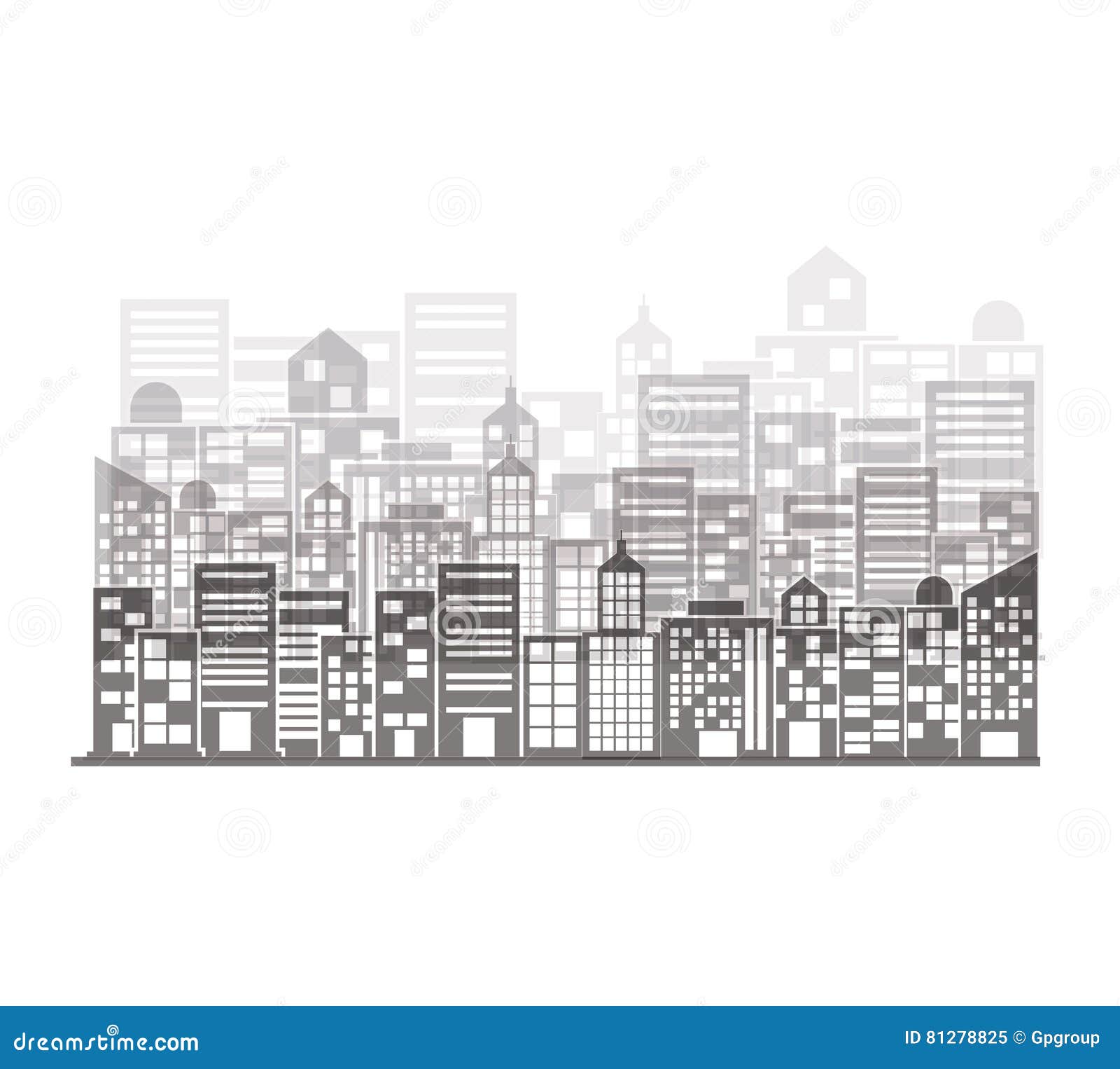 Monochrome Building and City Illustration Scene Stock Illustration ...