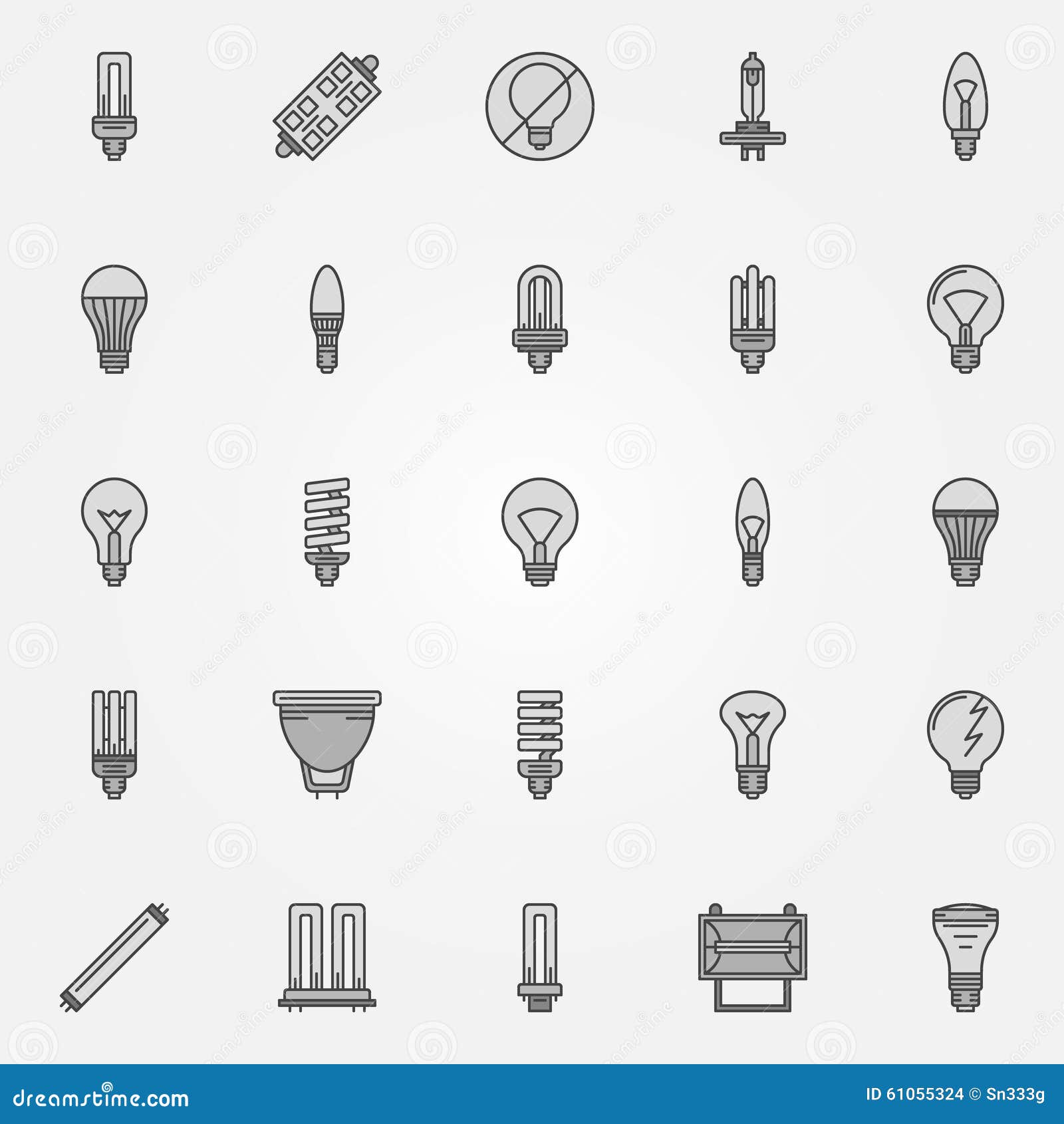 Monochrome bulb icons stock vector. Illustration of fluorescent - 61055324