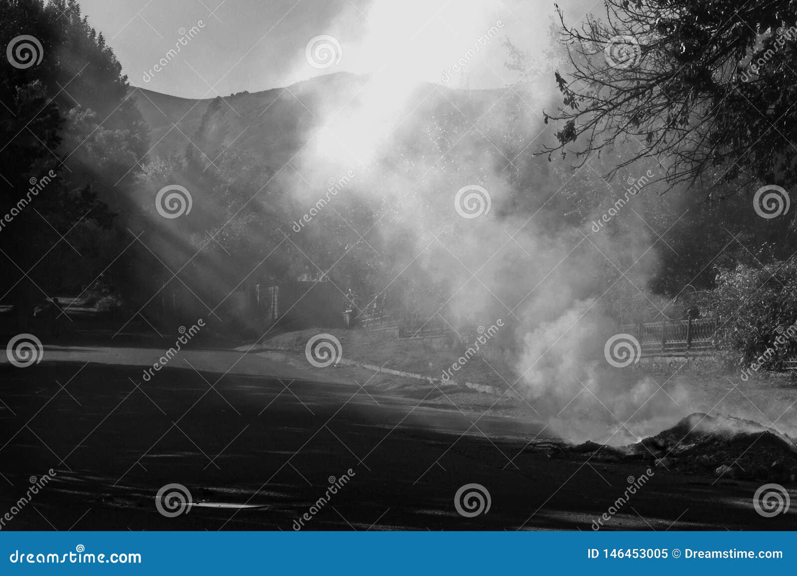 Monochrome burning garbage stock image. Image of disaster - 146453005