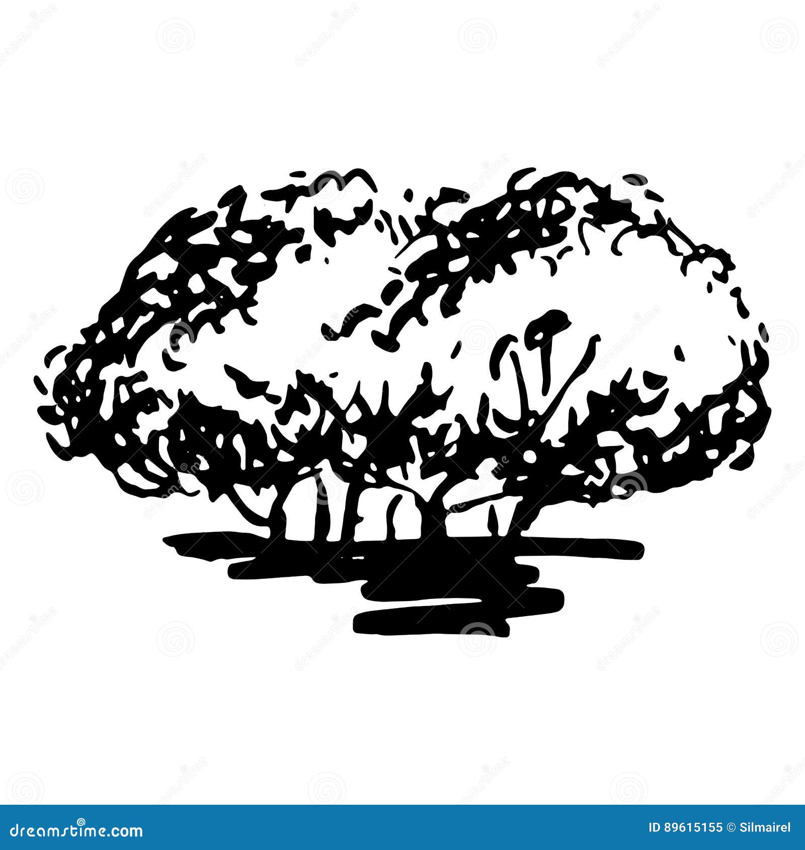 Monochrome Bush Silhouette Sketched Line Art Isolated Vector Stock ...