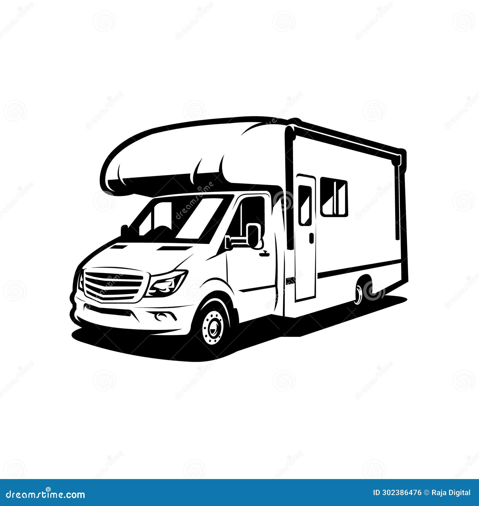 Monochrome Camper Van Caravan RV Vector Isolated in White Background ...