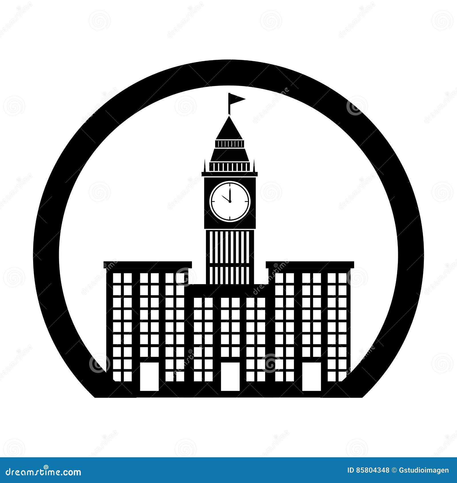 Monochrome Circle Contour with Buildings and Elizabeth Tower Stock ...