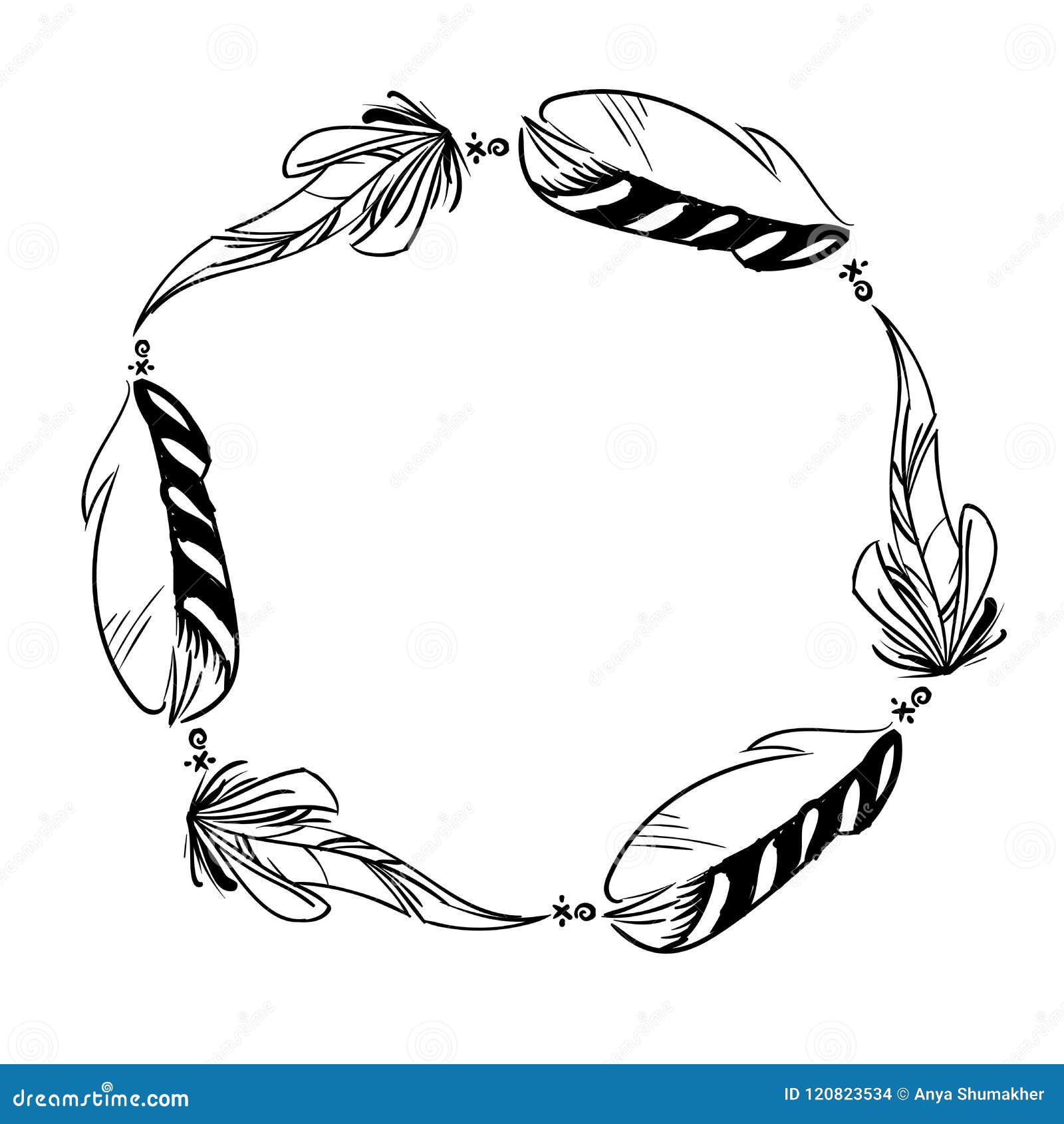 Monochrome Circle Frame of Feathers. Ready Template for Design ...