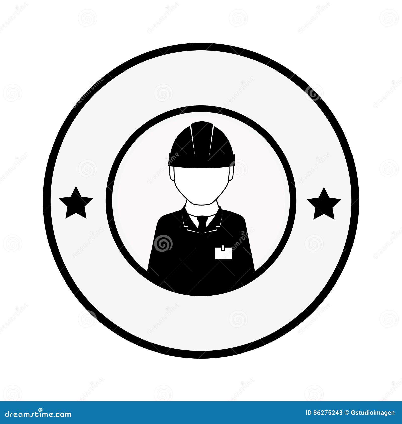 Monochrome Circular Emblem with Engineer with Helmet Stock Vector ...