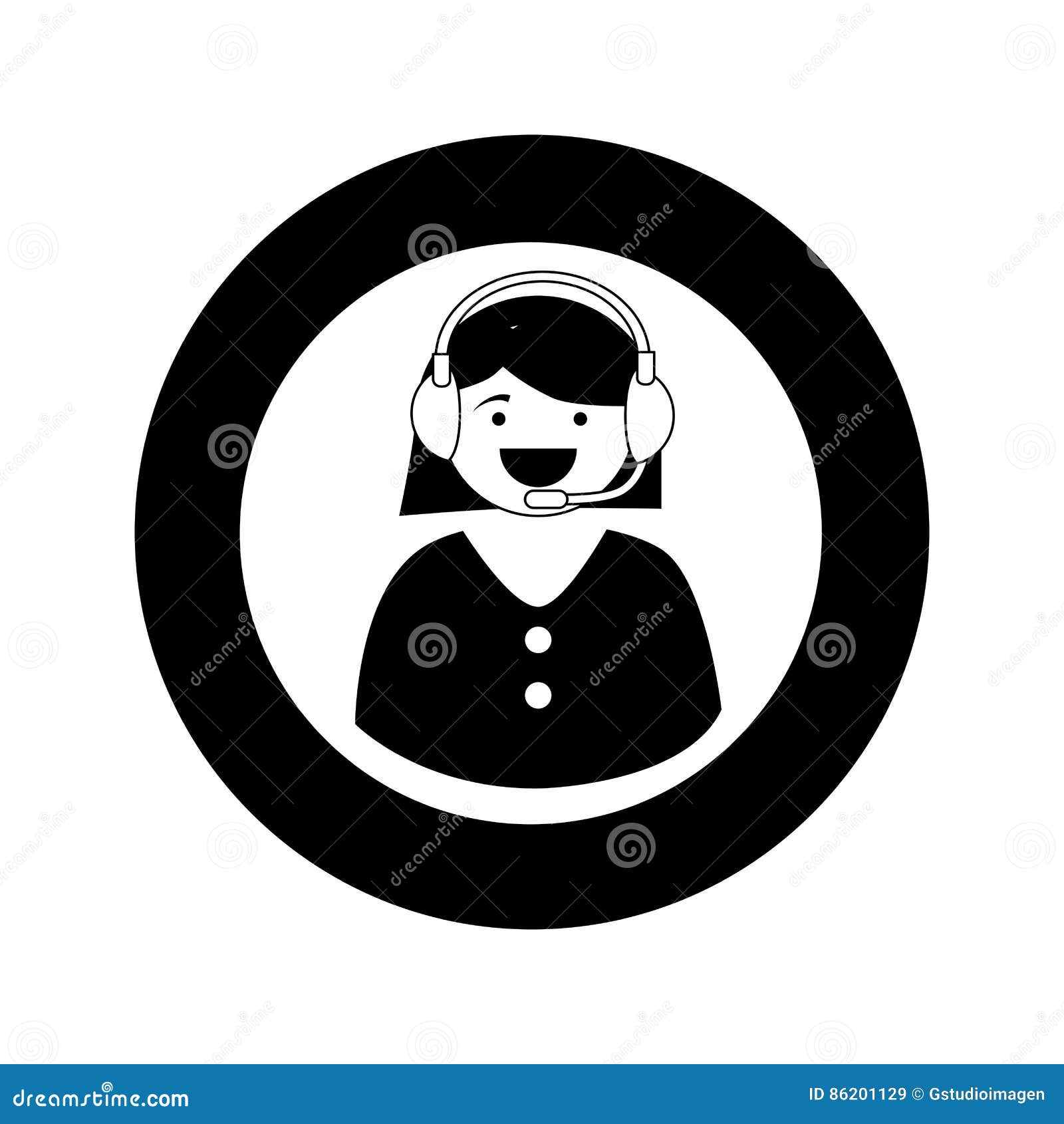Monochrome Circular Emblem with Female Customer Service Stock Vector ...