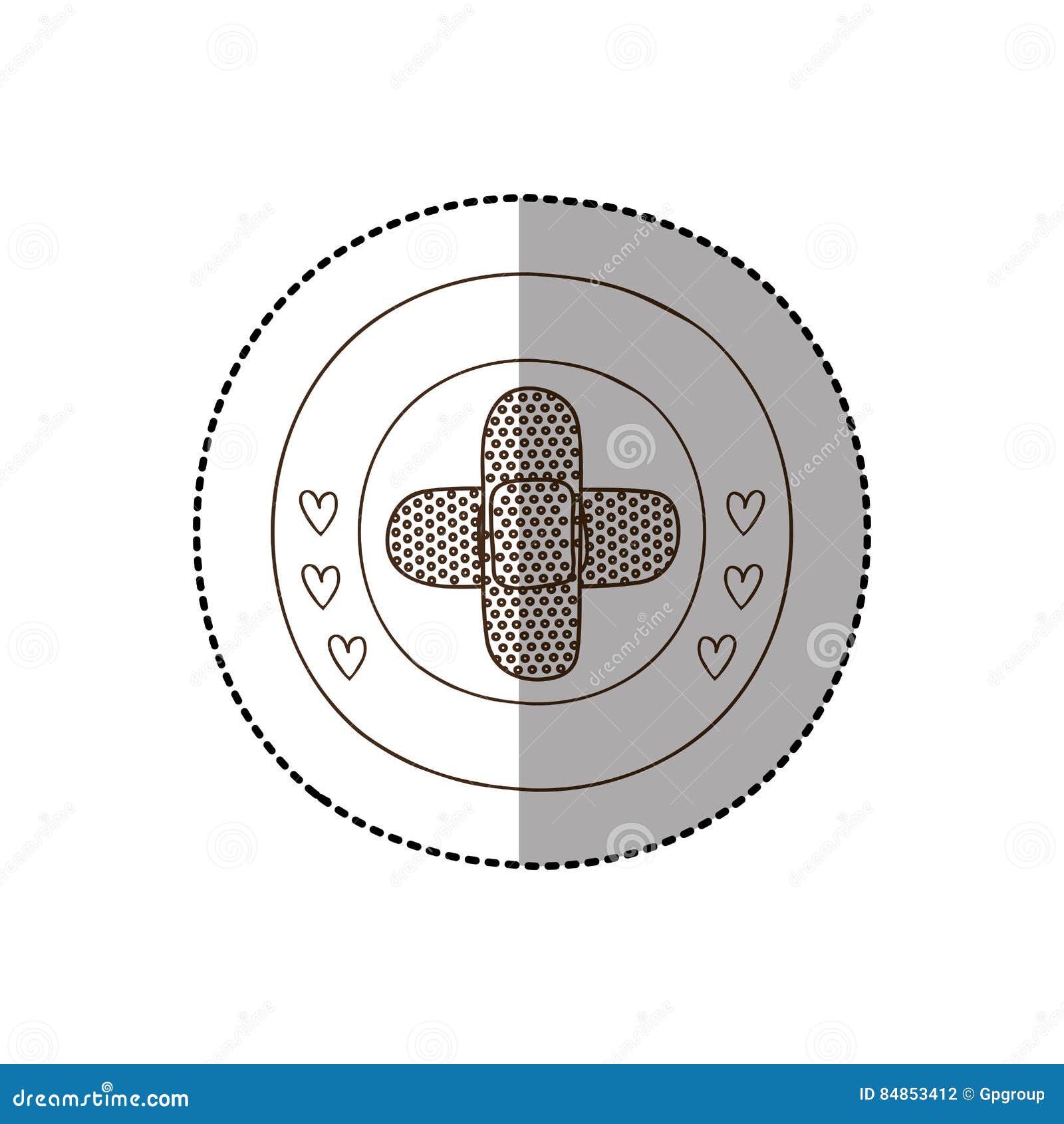 Monochrome Circular Frame with Middle Shadow Sticker with Crossed Band ...