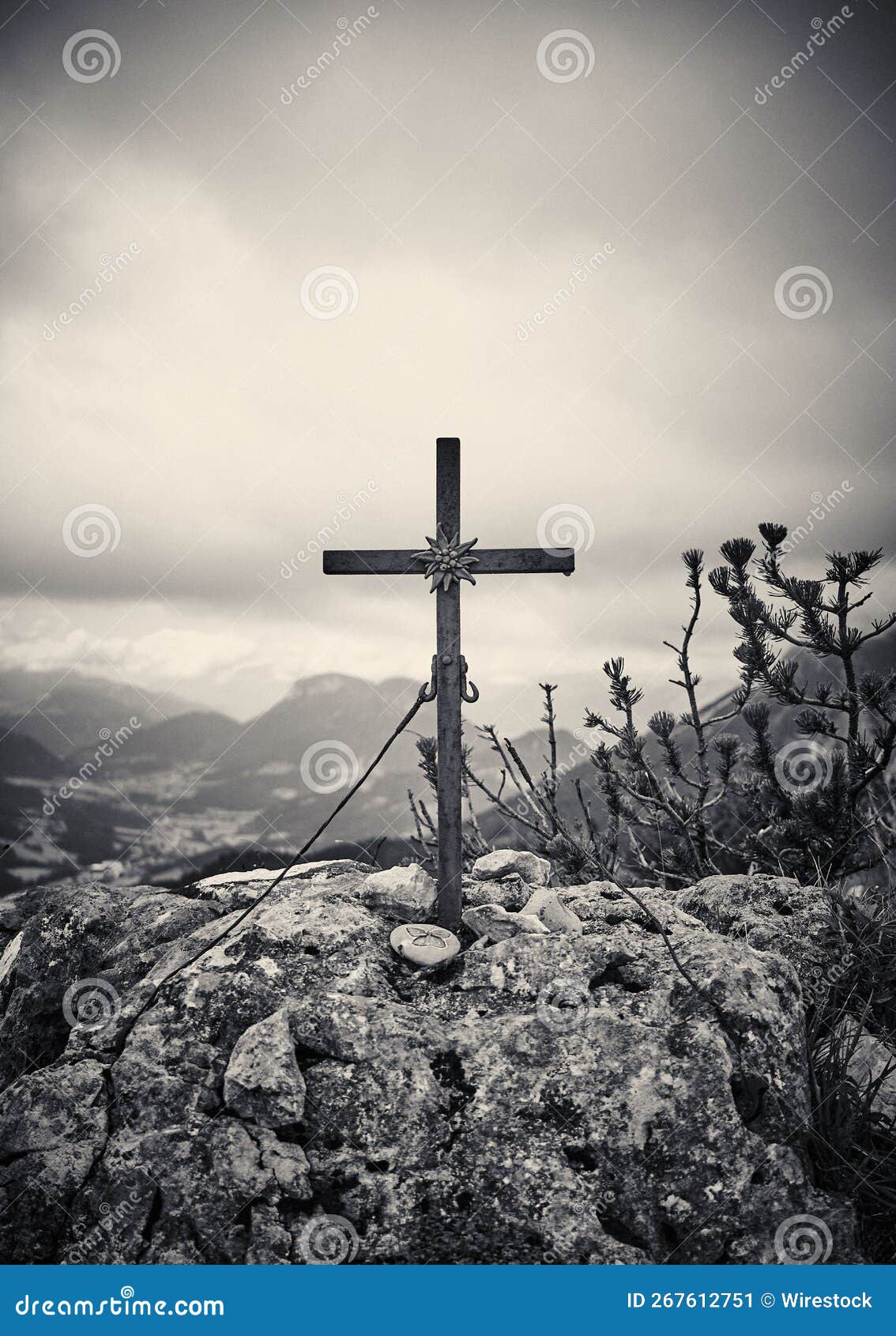 Monochrome Closeup of a Cross on a Cliff Stock Image - Image of ...