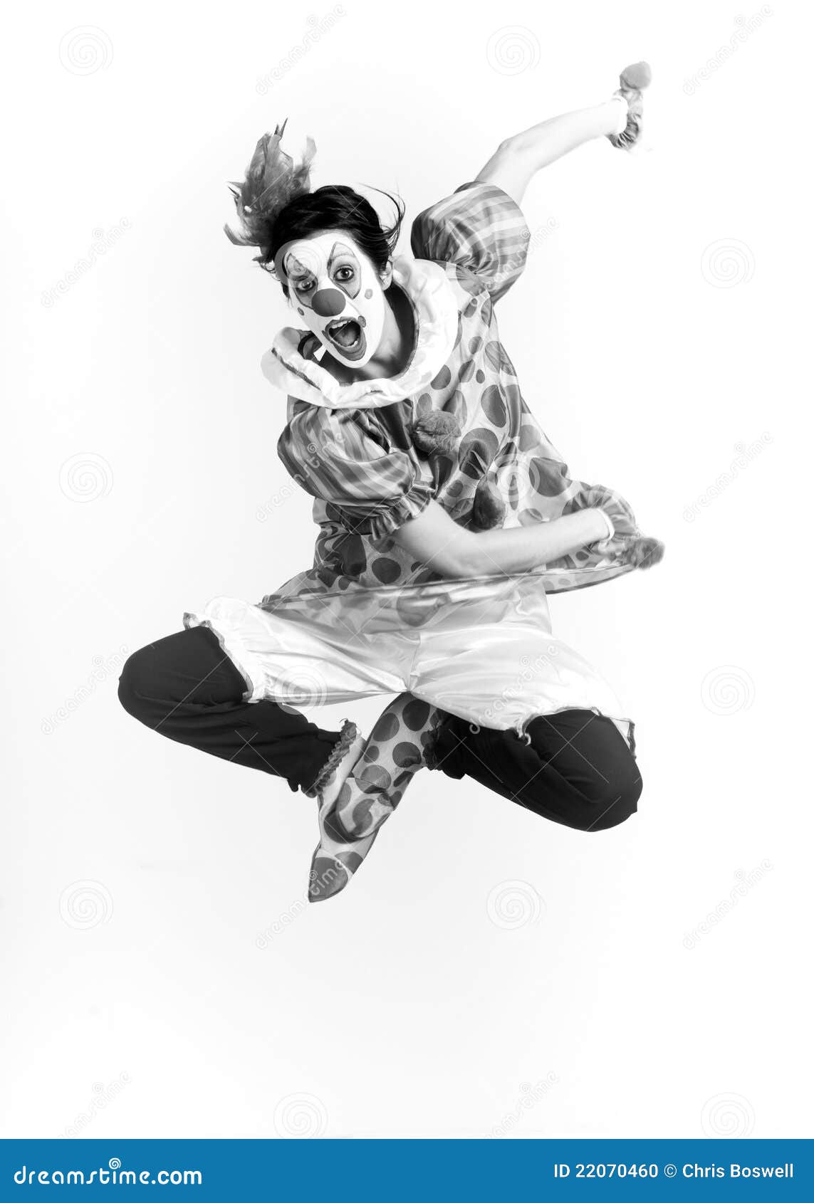 Monochrome Circus Performance Clown Exaggerated Stock Photo - Image of ...