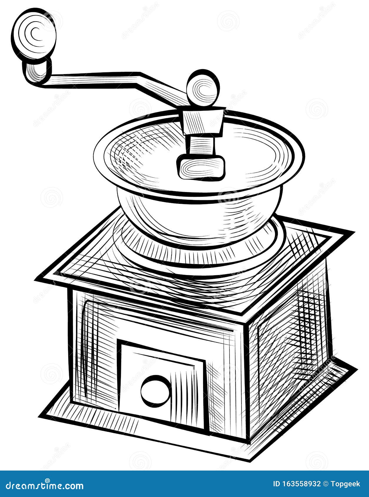 Monochrome Coffee Grinder, Sketch of Retro Mill Stock Vector ...