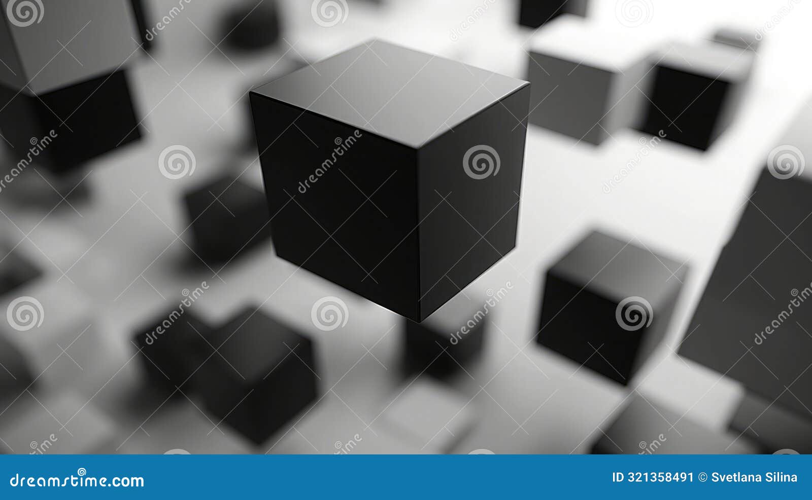 Monochrome Color Scheme with Floating Cubes in a Minimalist 3D ...