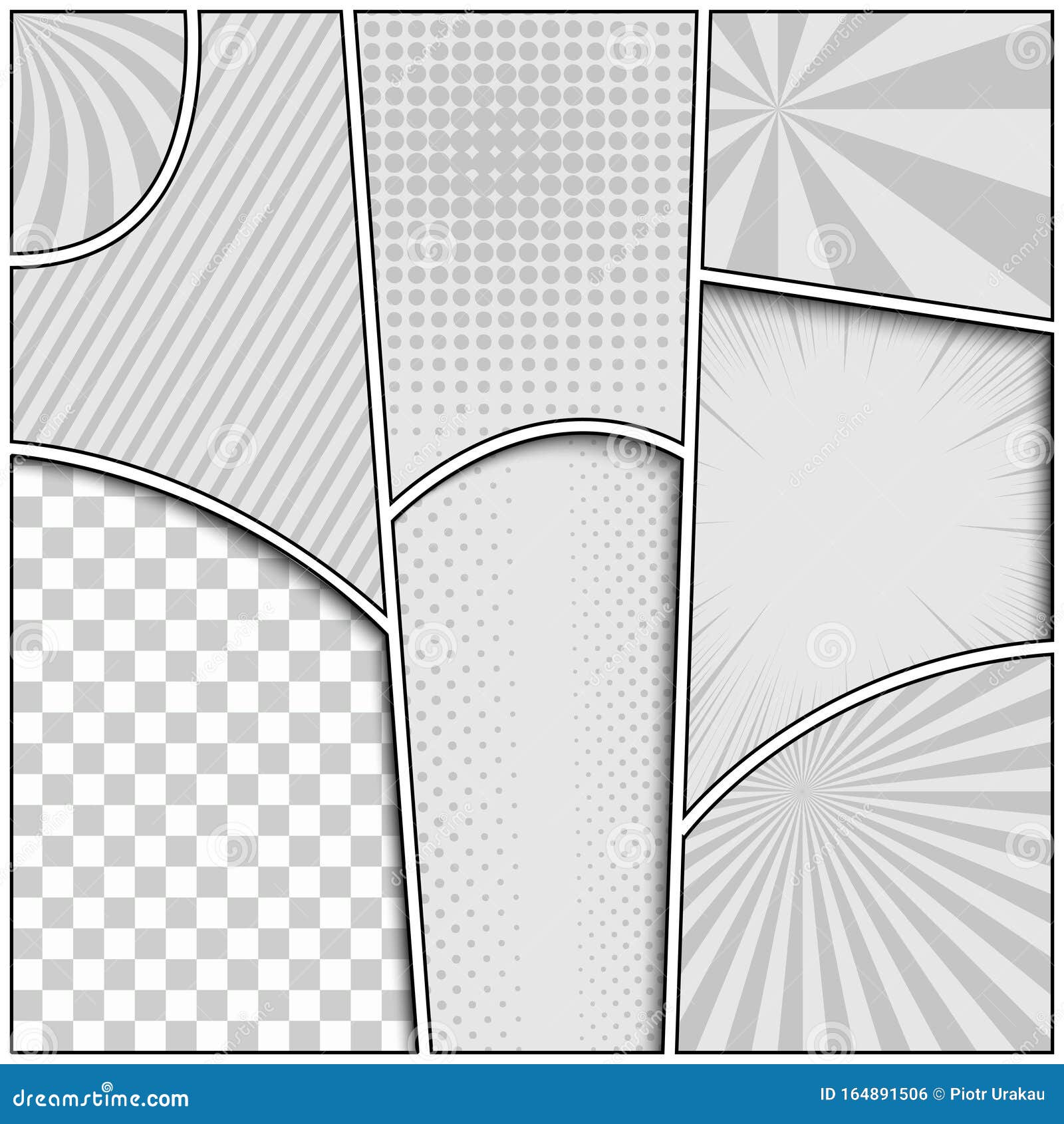Monochrome Comic Page With Explossion And Expressions Vector Royalty ...