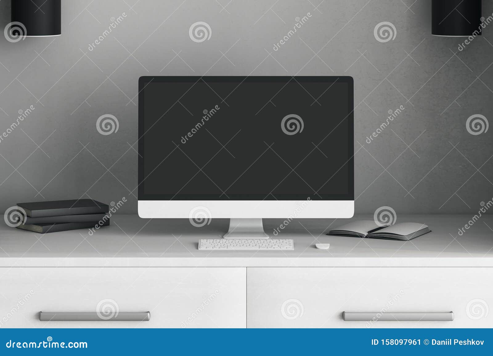 Monochrome Concept with Modern Workspace with Personal Computer, Books ...