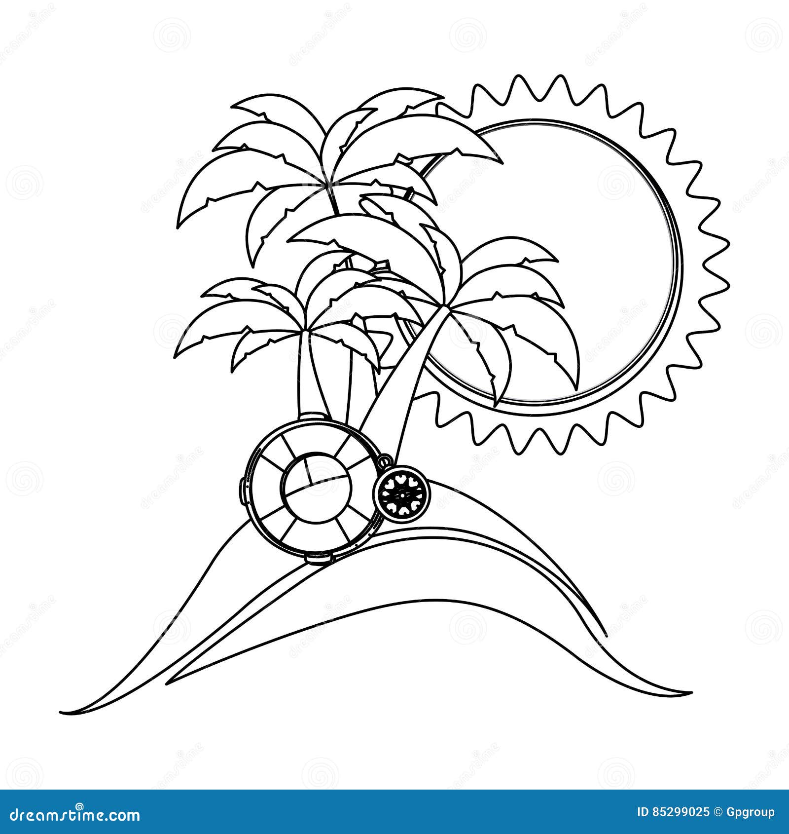 Monochrome Contour with Beach and Float Ring Stock Illustration ...