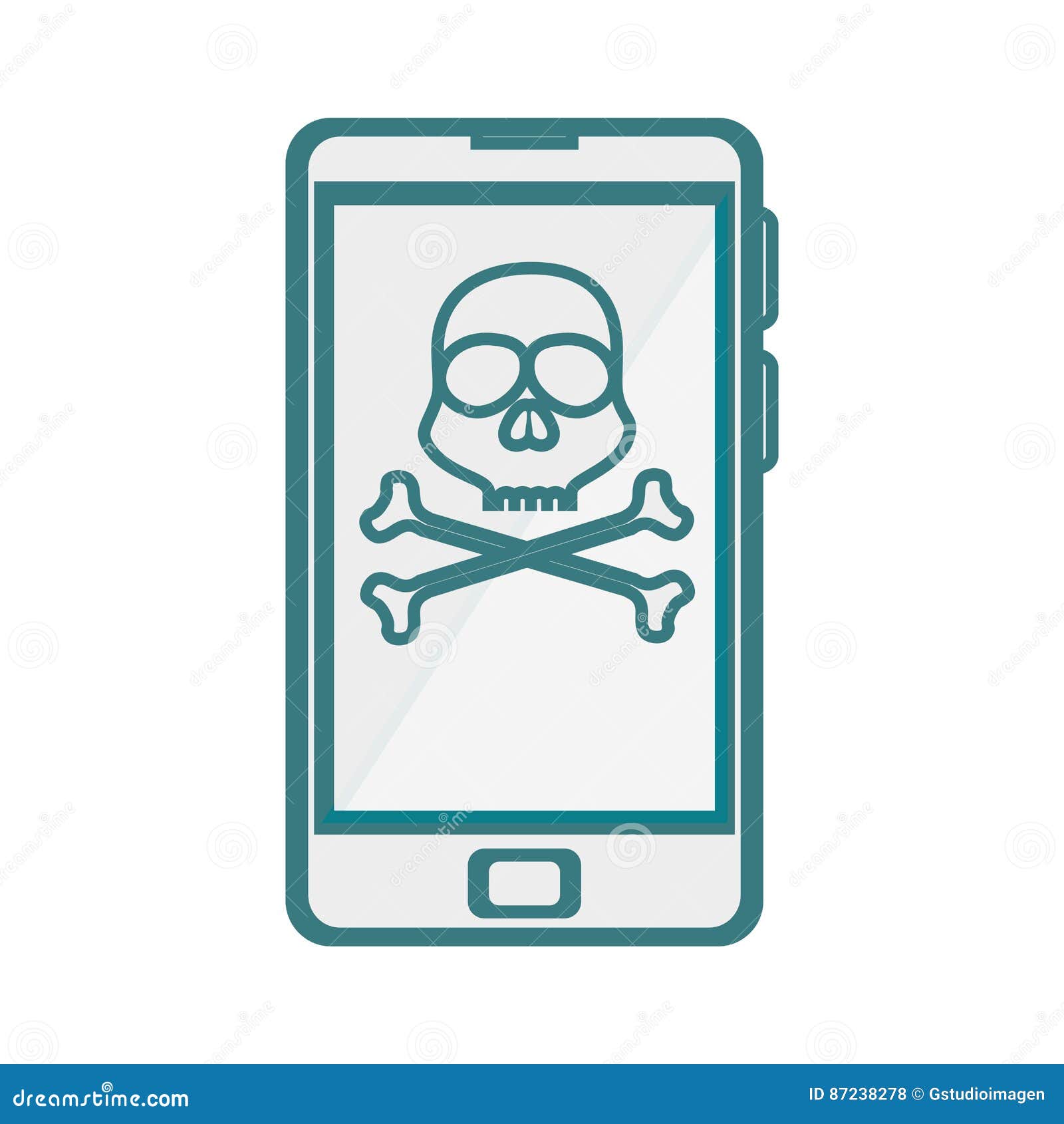Monochrome Contour with Cell Phone with Virus Skull and Bones Stock ...